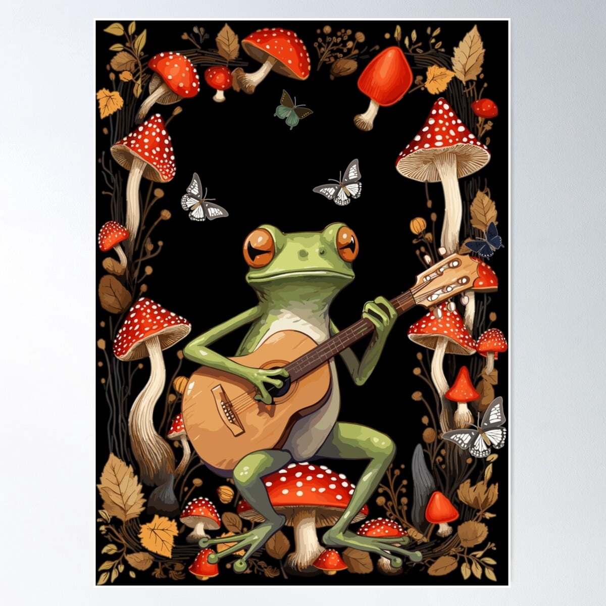 Frog Playing Guitar, Cottagecore Aesthetic Poster Wall Art, Modern Wall ...