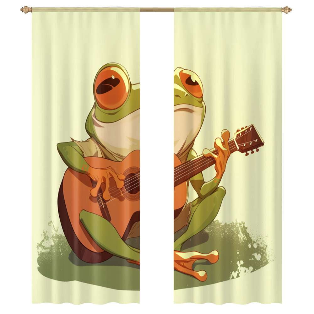 Frog Playing Guitar Musical Frog Modern Tulle Window Curtains for ...