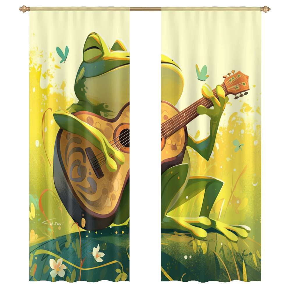 Frog Playing Guitar Musical Frog Modern Tulle Window Curtains for ...