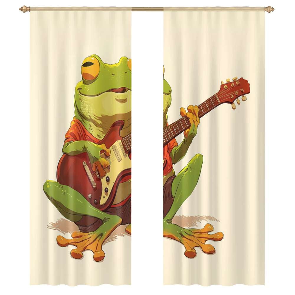 Frog Playing Guitar Musical Frog Modern Tulle Window Curtains for ...