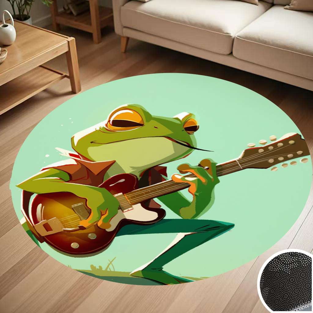 Frog Playing Guitar Musical Frog Round Carpet Living Room Bedroom Home ...