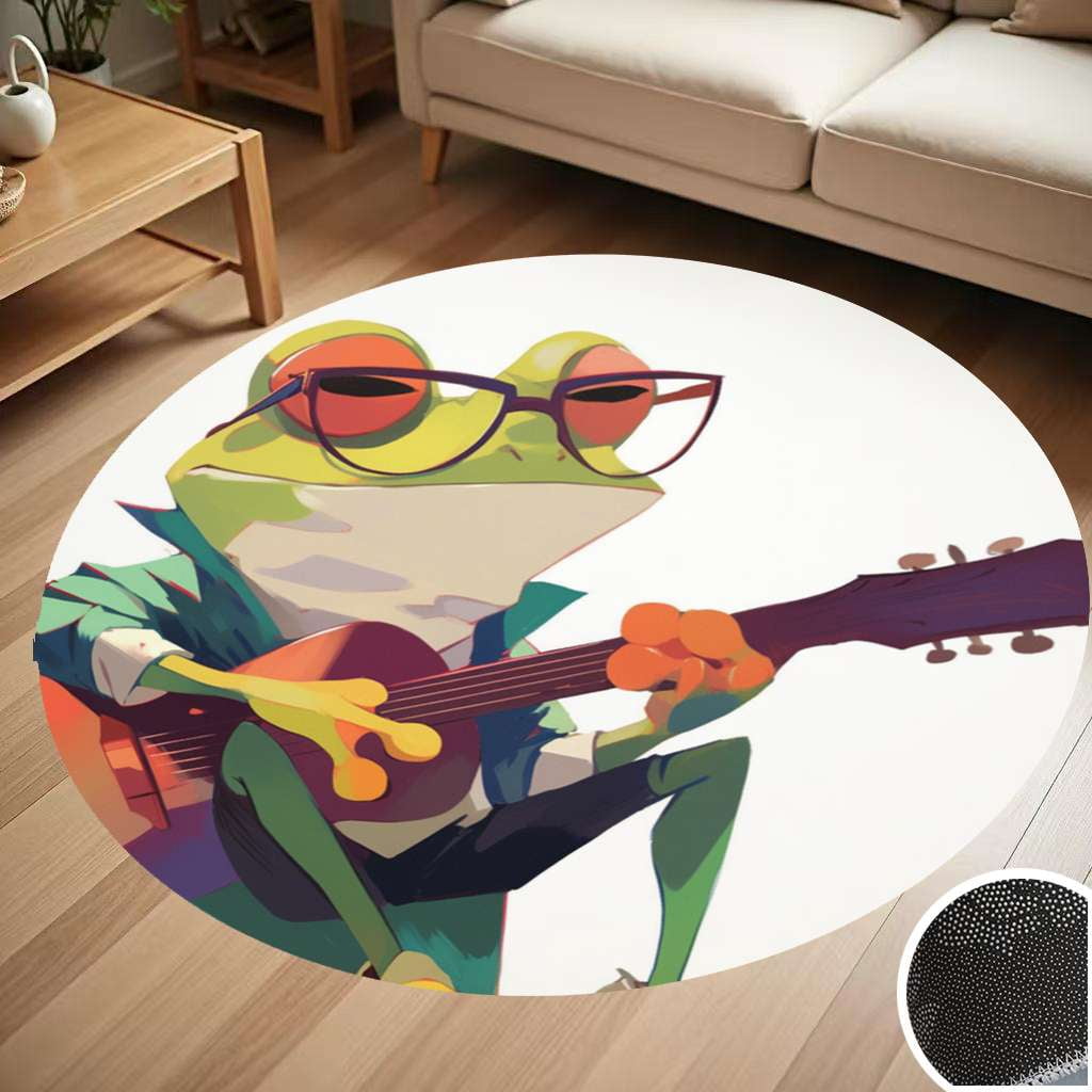Frog Playing Guitar Musical Frog Round Carpet Living Room Bedroom Home ...
