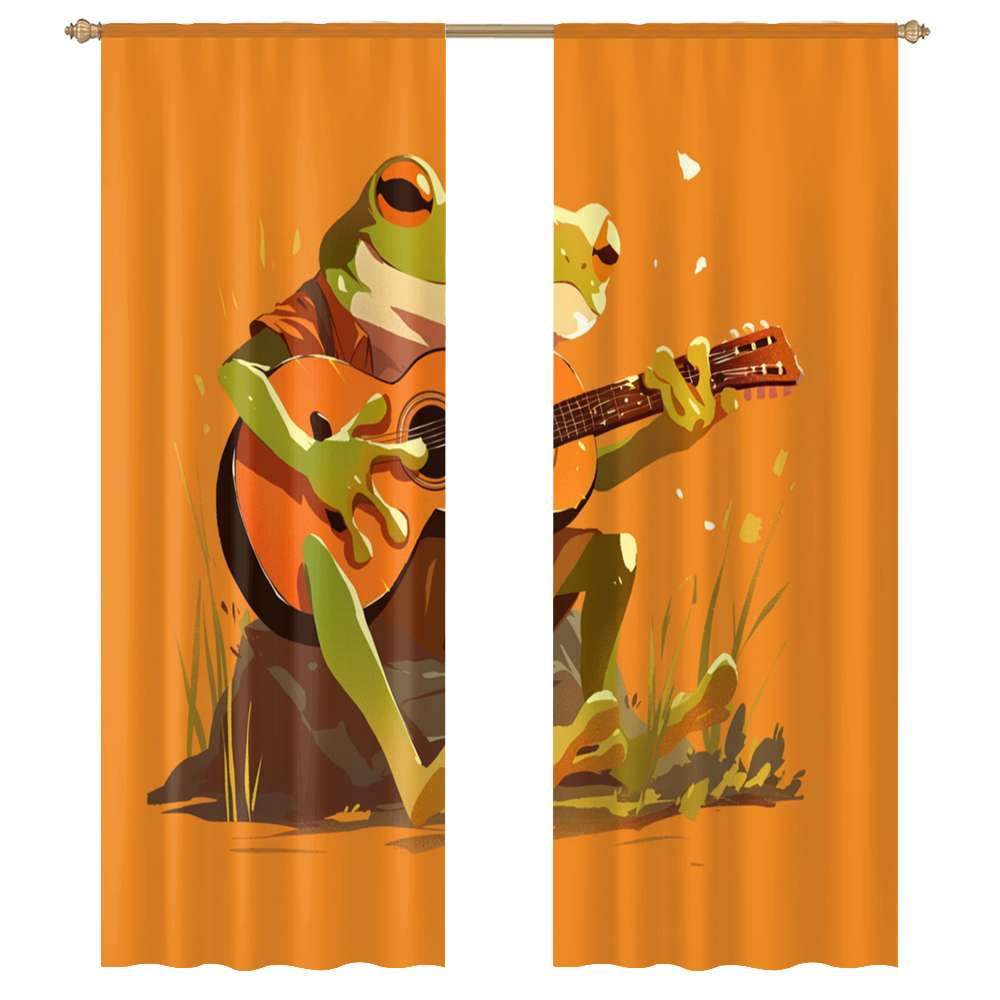 Frog Playing Guitar Musical Frog Sheer Voile Curtain Window Tulle ...