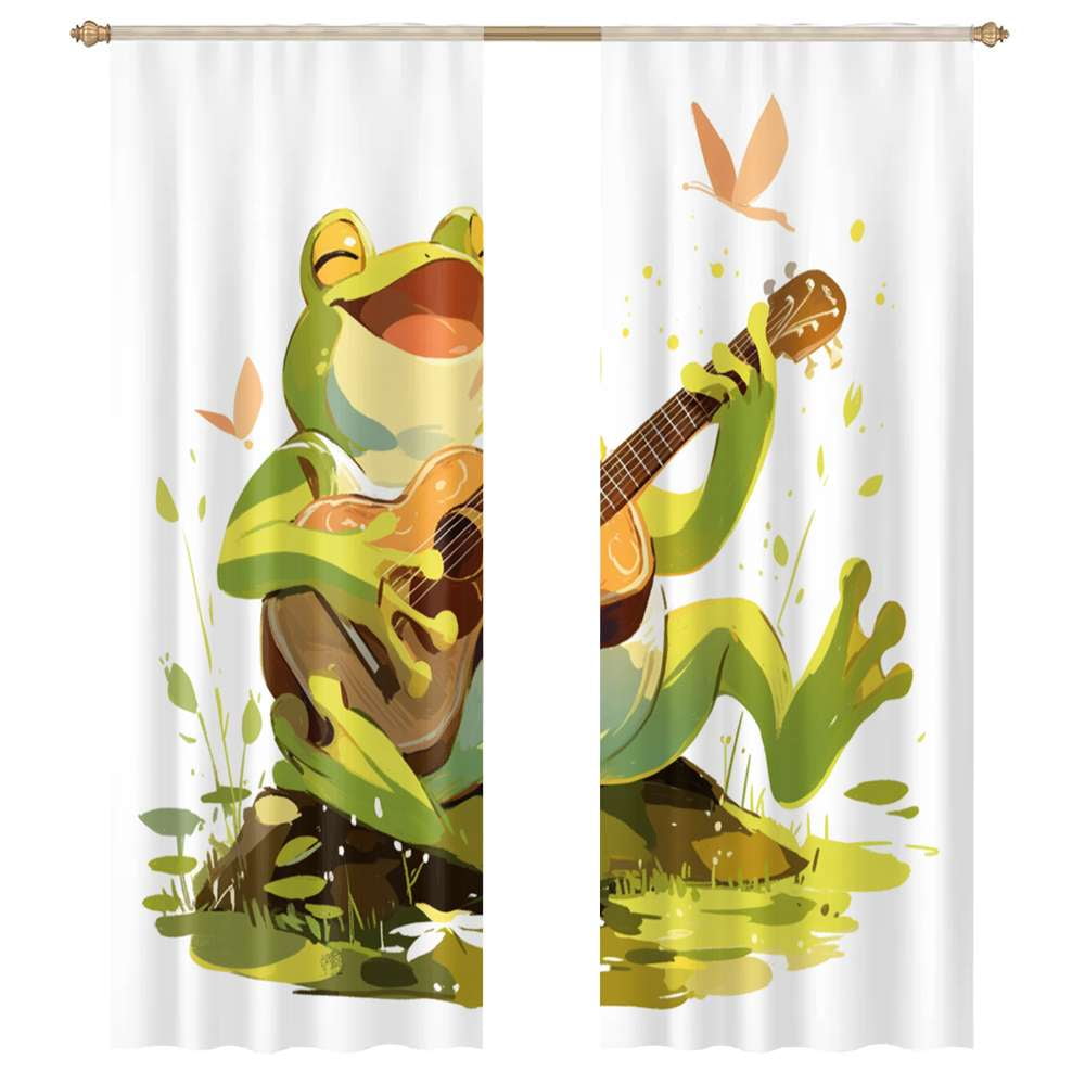 Frog Playing Guitar Musical Frog Sheer Window Curtains for Living Room ...