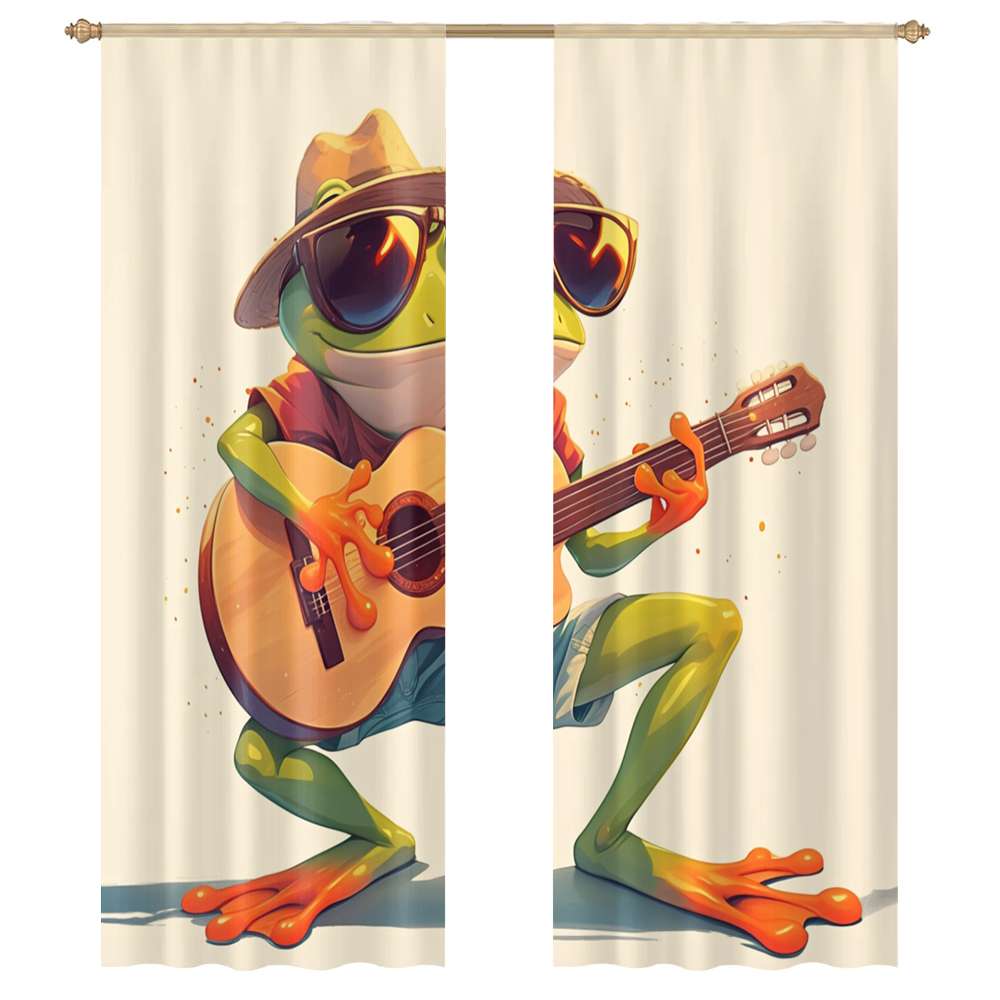 Frog Playing Guitar Musical Frog Tulle Curtains For Living Room Chiffon ...