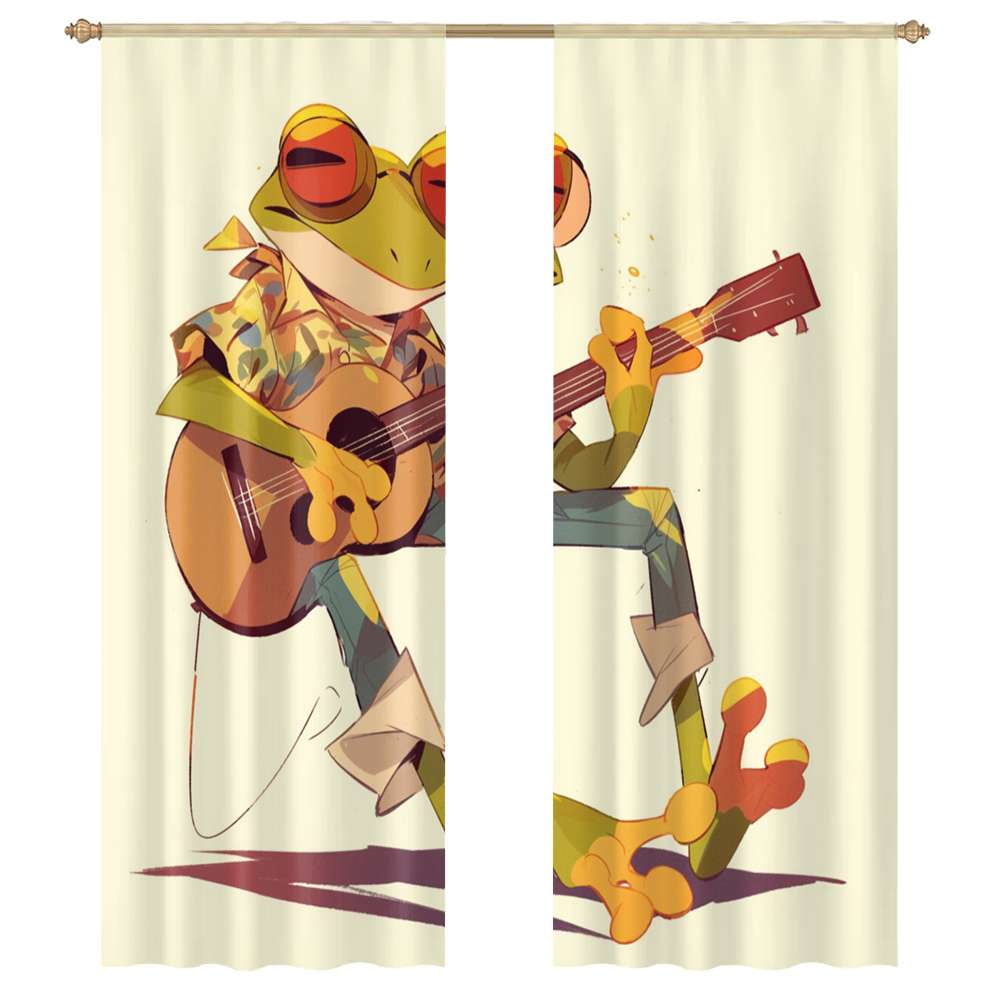 Frog Playing Guitar Musical Frog Tulle Curtains For Living Room Chiffon ...