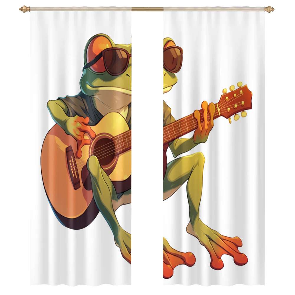 Frog Playing Guitar Musical Frog Tulle Curtains For Living Room Chiffon ...