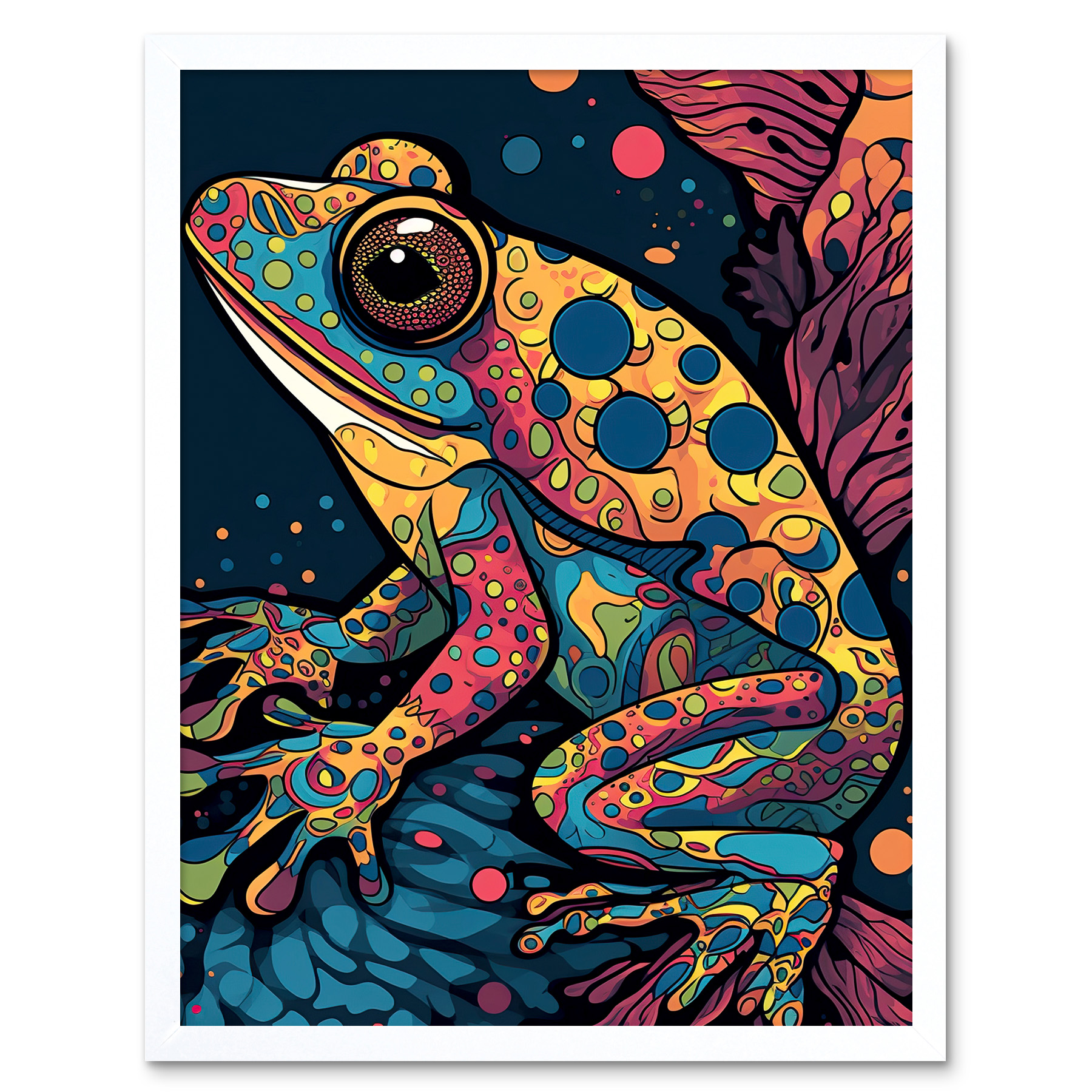 Frog Portrait Acrylic Painting Colourful Psychedelic Patterns Aquatic Frog Portrait Acrylic Painting Colourful Psychedelic Patterns Aquatic