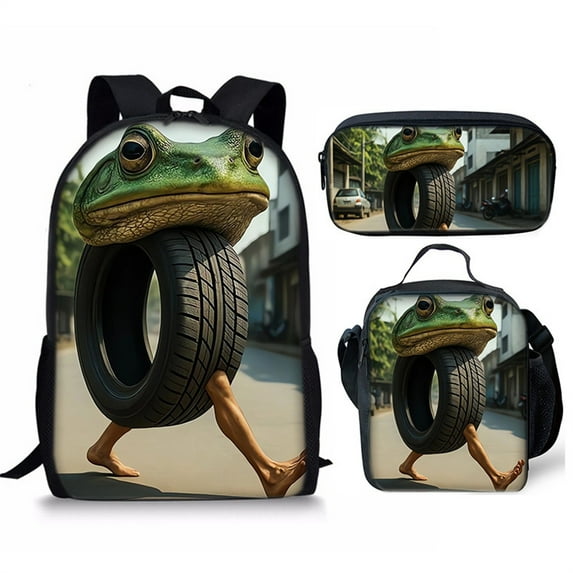 Frog Print Backpacks Set - Brainrot Backpack 3-Piece with Frog on Tire ...