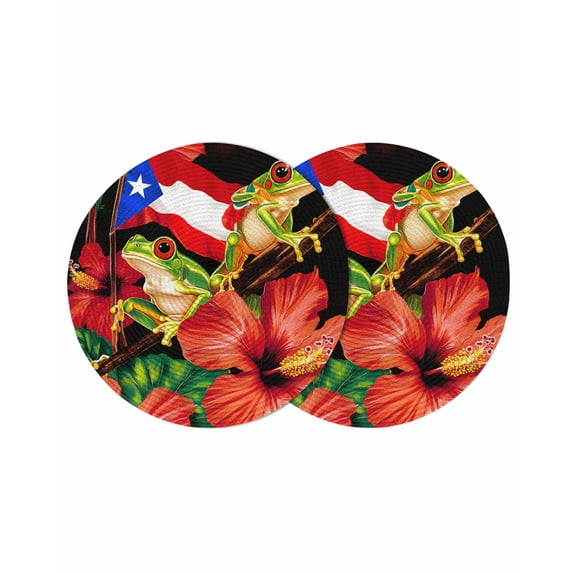 Frog Puerto Rico Flag Round Table Placemats set of 2, Hibiscus Flower ...
