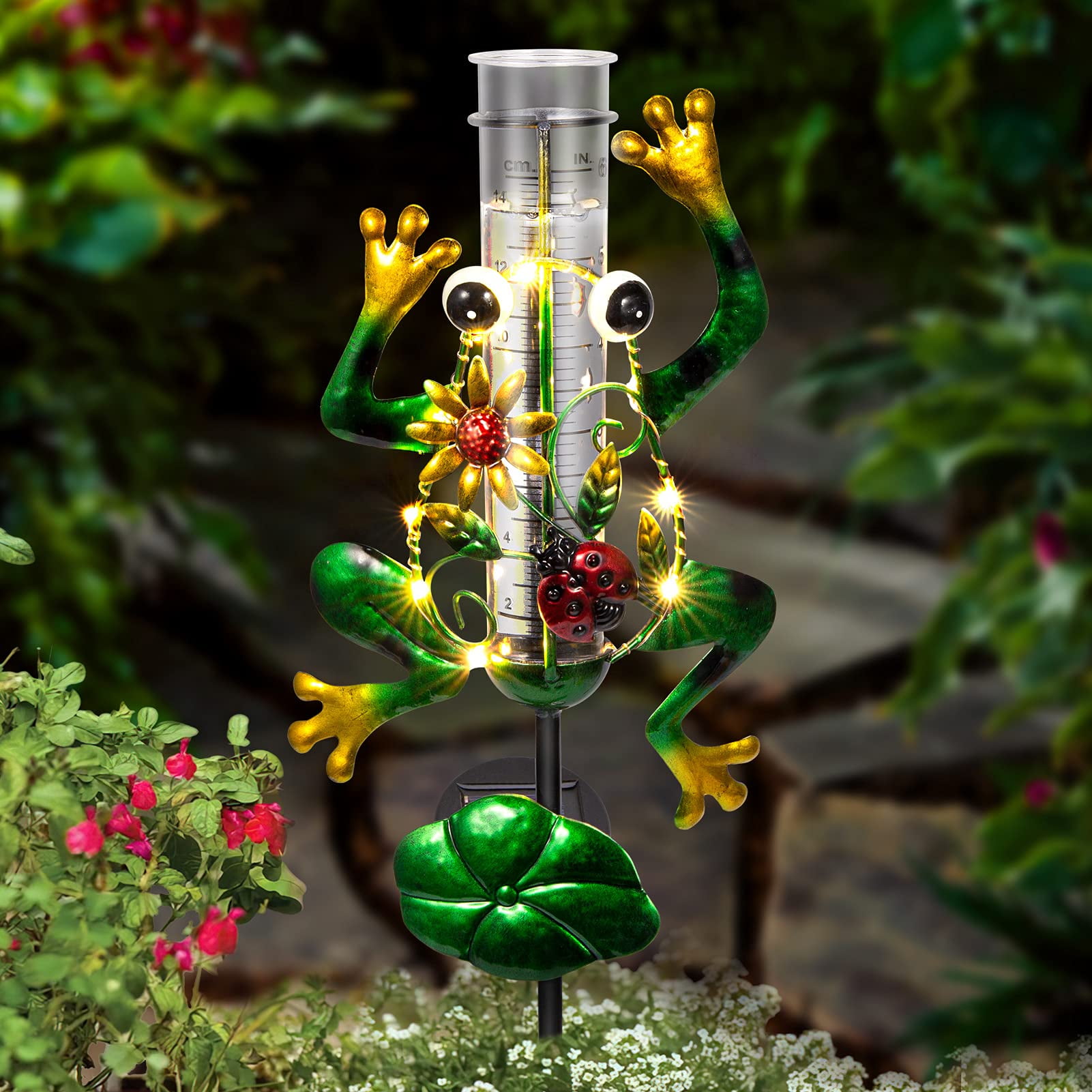 Mekek Metal Frog Solar Powered Rain Gauge with LED Light - Walmart.com