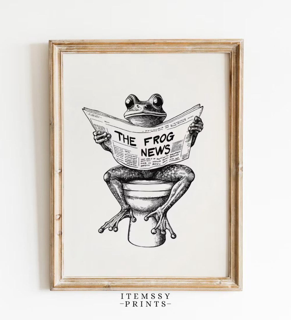 Frog Reading A Newspaper On Toilet Retro Poster, The Frog News, Quirky ...