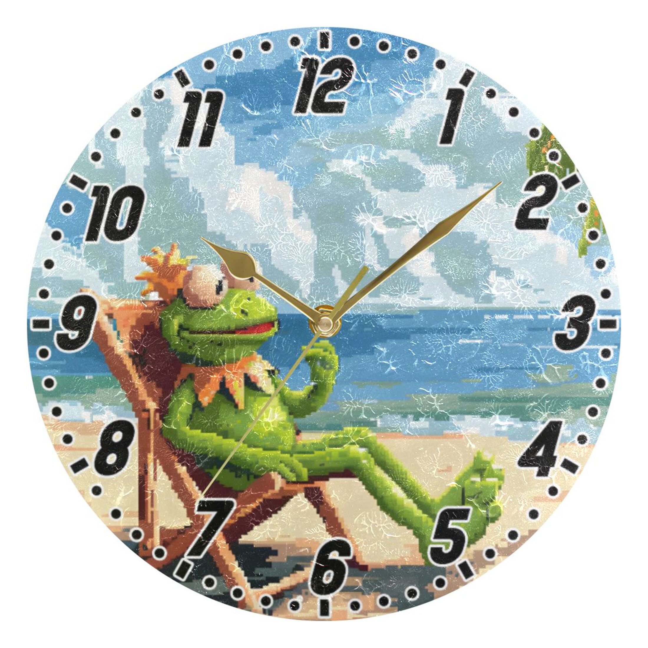 Frog Relaxing on Beach Wall Clock 9.8 inch Battery Operated Clocks Non ...