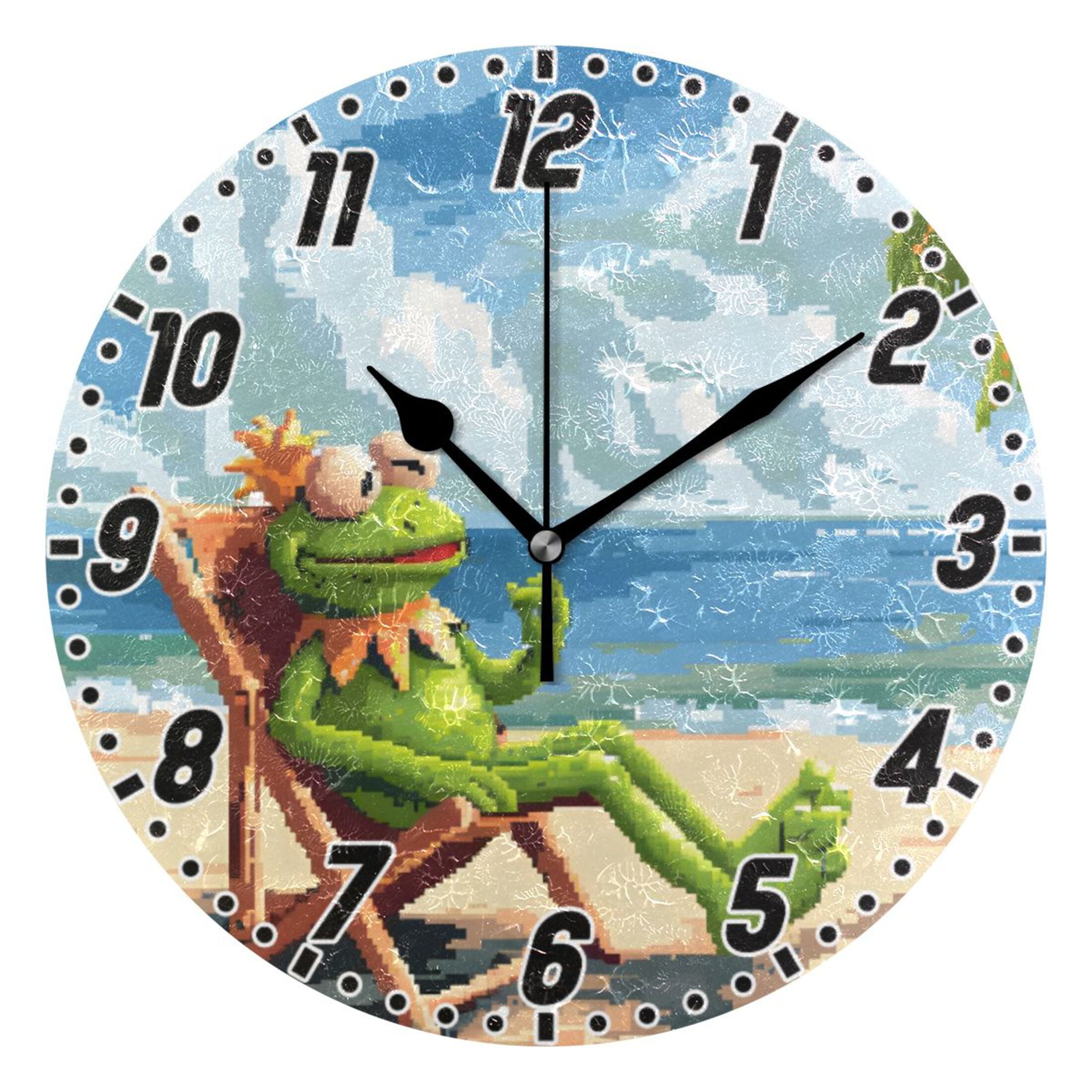 Frog Relaxing on Beach Wall Clock 9.8 inch Battery Operated Clocks Non ...