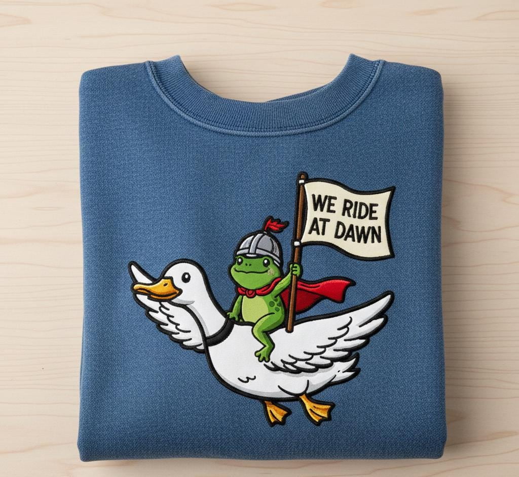 Frog Riding Goose Embroidered Sweatshirt We Ride at Dawn Funny Fantasy ...