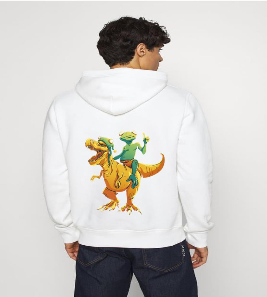 Frog Riding a T-Rex Hoodie - Fun and Quirky Design for Dinosaur and ...