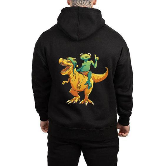 Frog Riding a T-Rex Hoodie - Fun and Quirky Design for Dinosaur and ...