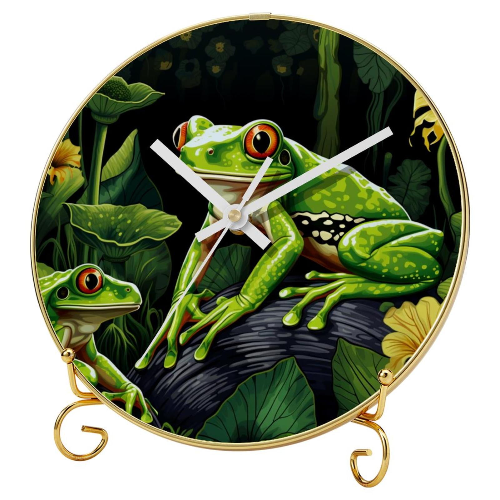 Frog Round Printed Wall Clocks with Hooks and Gold Stand - Silent, Non ...