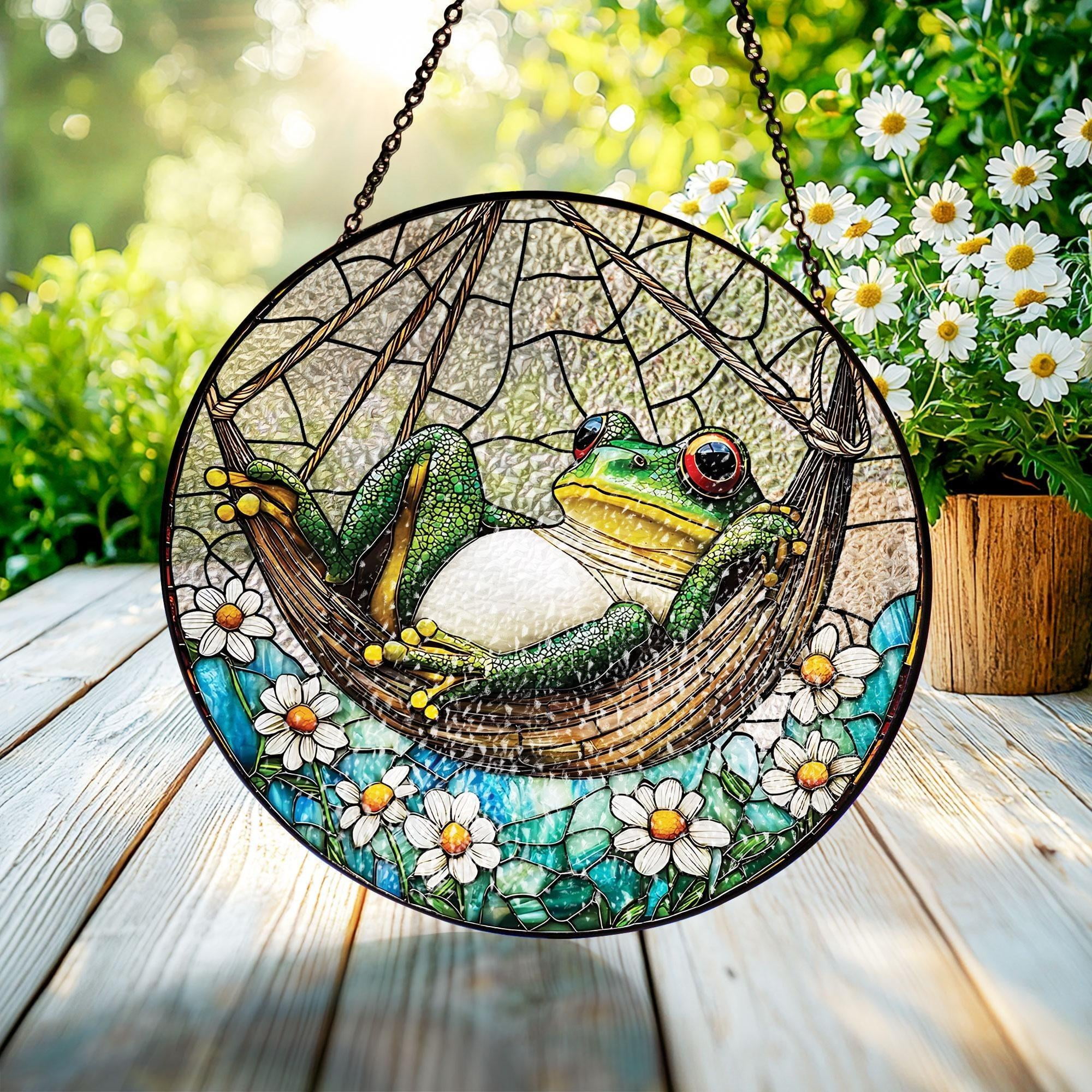 Frog Round Stained Glass SunCatcher, Frog Window Hanging, Gift For Frog ...
