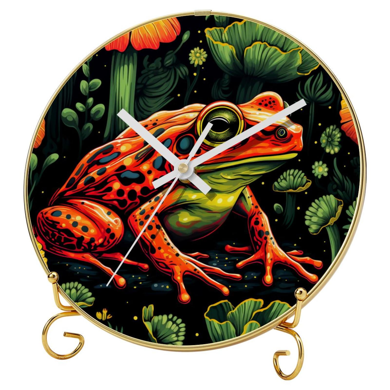 Frog Round Wall Clock with Hooks and Gold Stand - for Stylish and ...