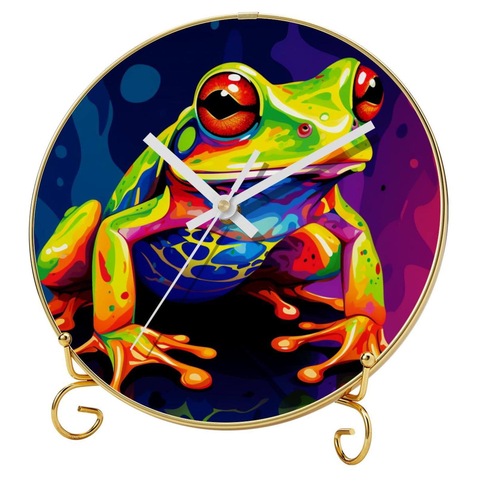 Frog Round Wall Clock with Printed Design, Hooks and Gold Stand ...