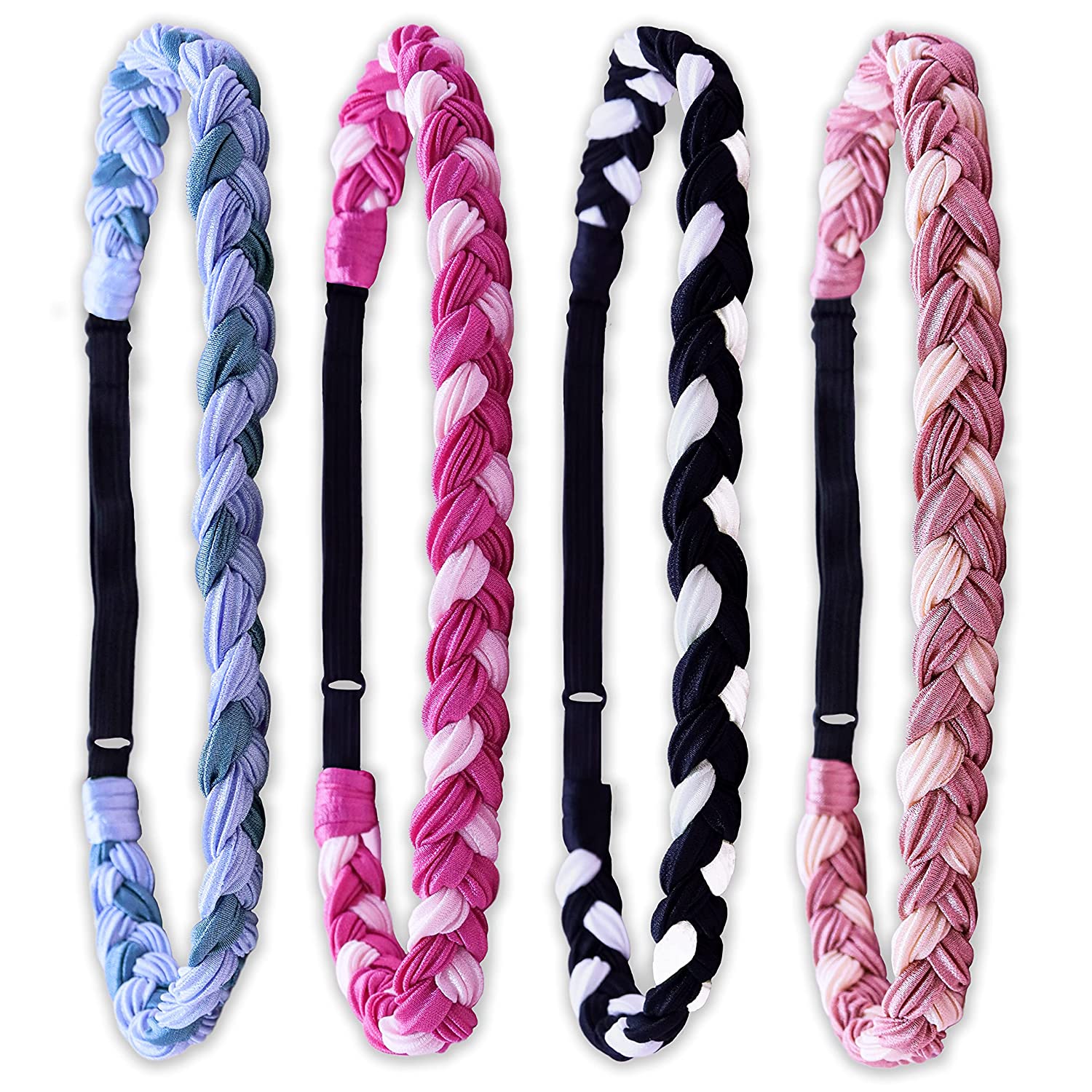 FROG SAC 4 Two Tone Braided Headbands for Women, Adjustable No Slip ...