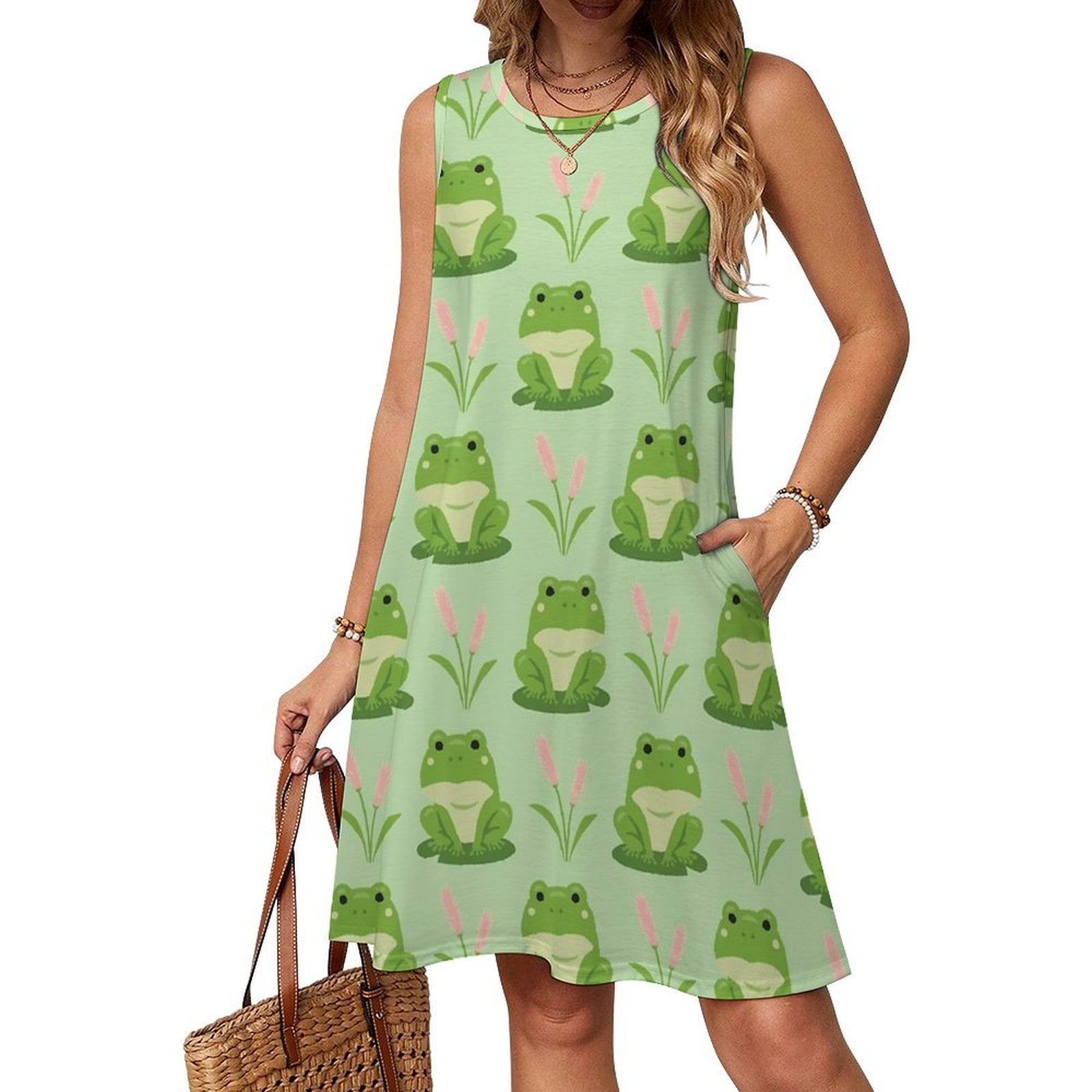 Frog Seamless Pattern Summer Spring Dress Women Sleeveless Casual ...