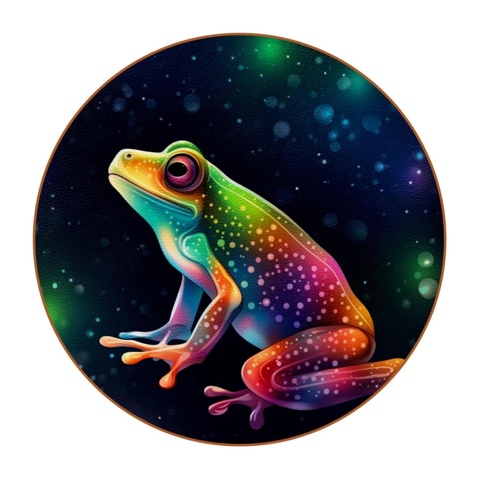 Frog Set of 6 Microfiber Leather Round Coasters, 11x11 cm/4.3x4.3 in ...