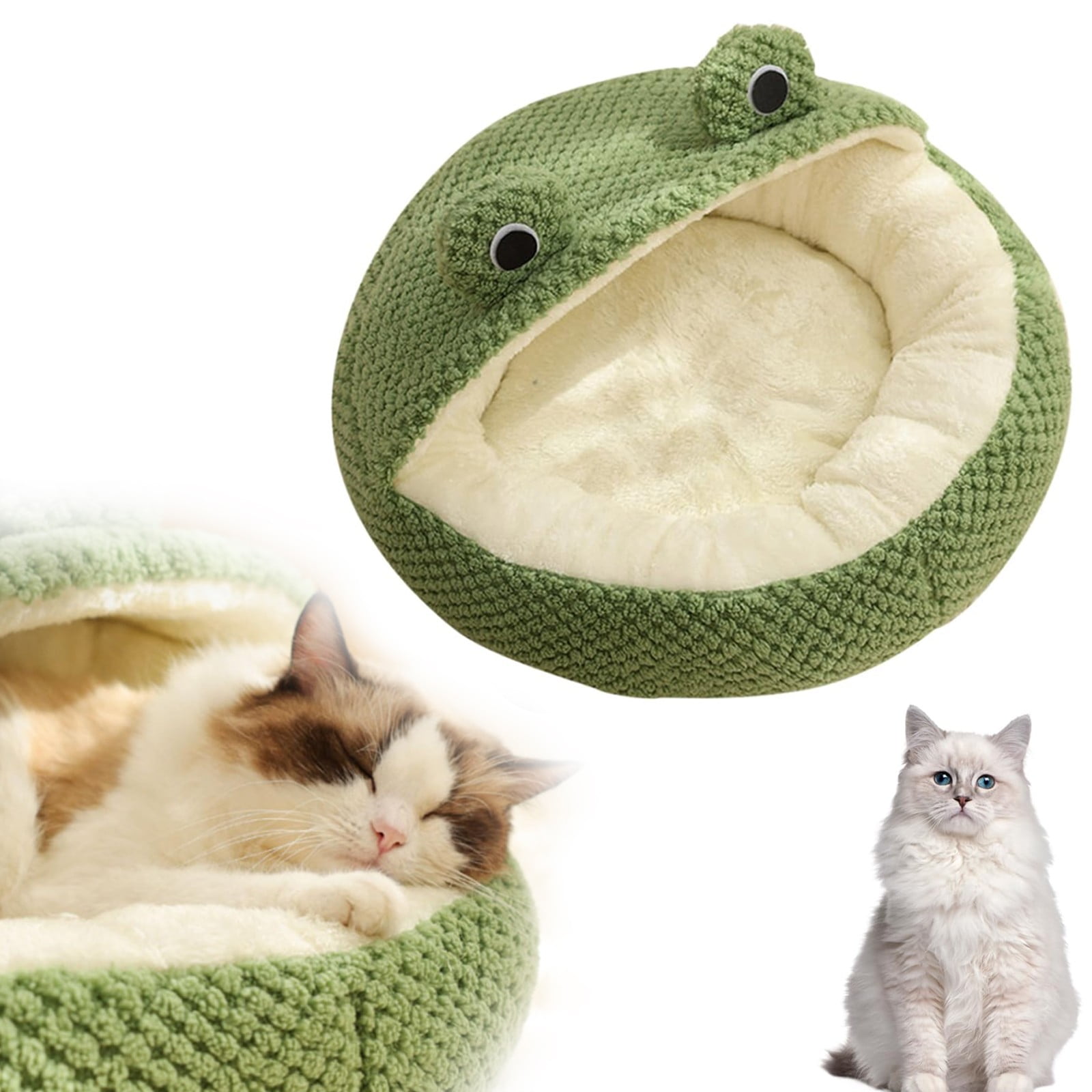 Frog Shaped Cat Bed Long Plush for Winter Autumn - Thermal Sweet Cozy ...