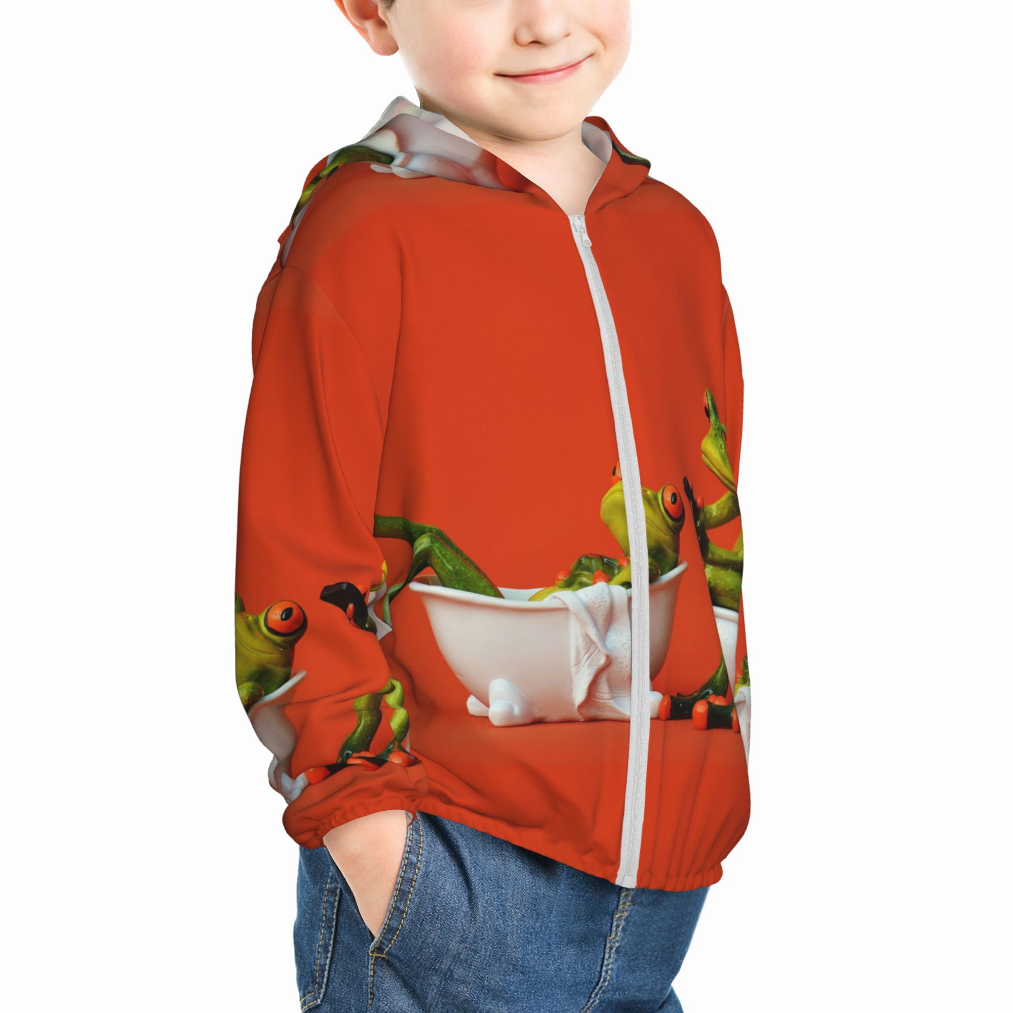 Frog Sit On Toilet And Bathtub Kids Zip-Up Hoodie Girls Boys Sun Protection Jacket Hooded ...