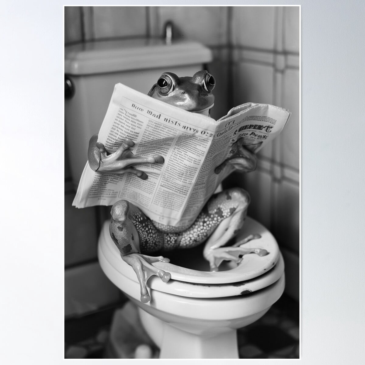 Frog Sitting On The Toilet Reading A Newspaper Poster Wall Art, Modern ...