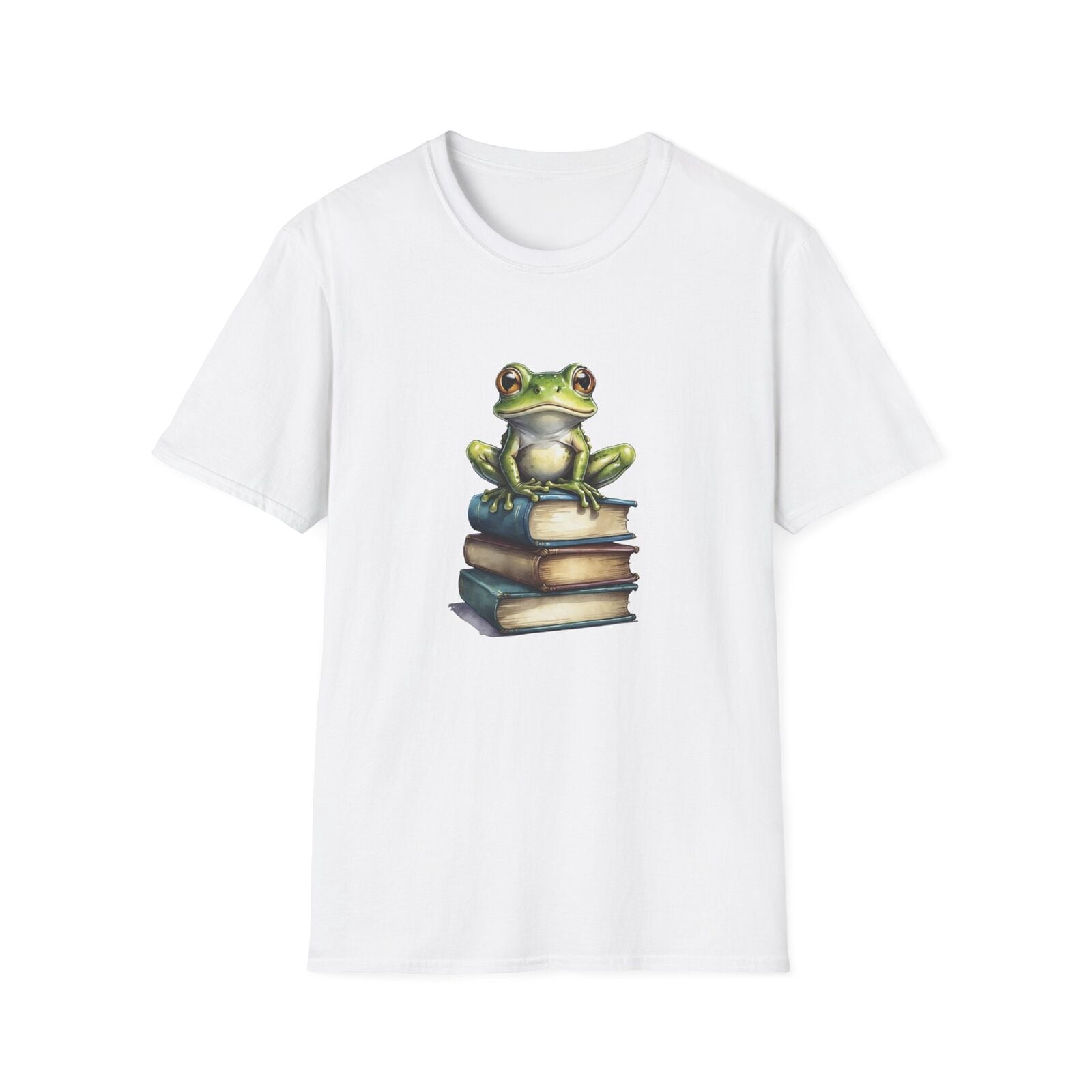 Frog Sitting on Books T-Shirt Cute Reading Frog Graphic Design ...