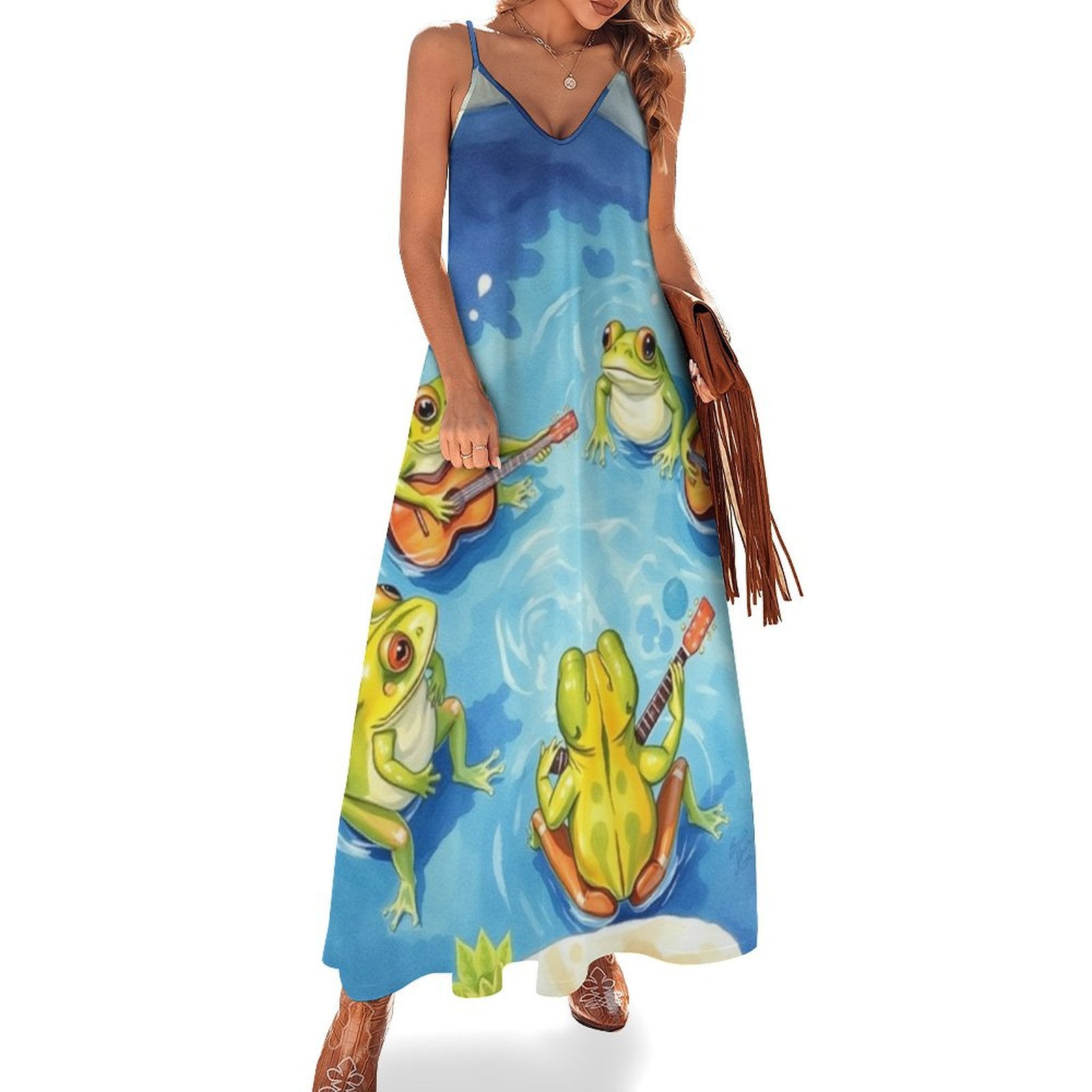 Frog Sleeveless Dress Women's Clothing Chic And Elegant Woman Dress ...