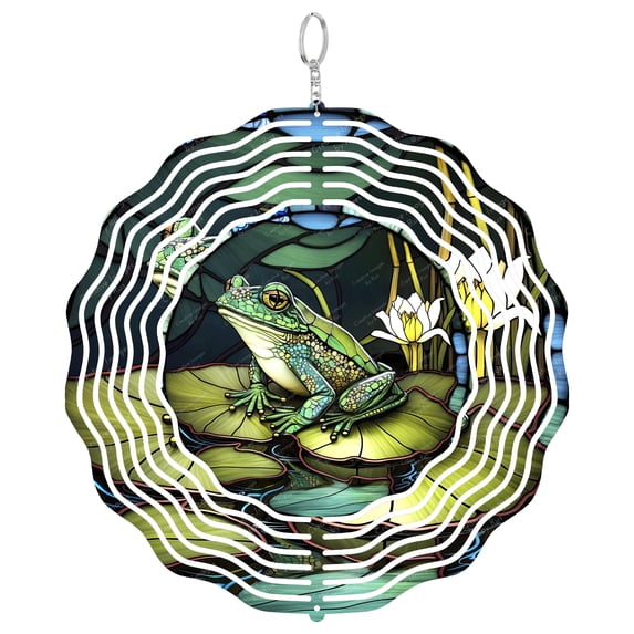 Frog Stained Glass Round 3D Wind Spinner Kinetic Hanging Garden Decor ...