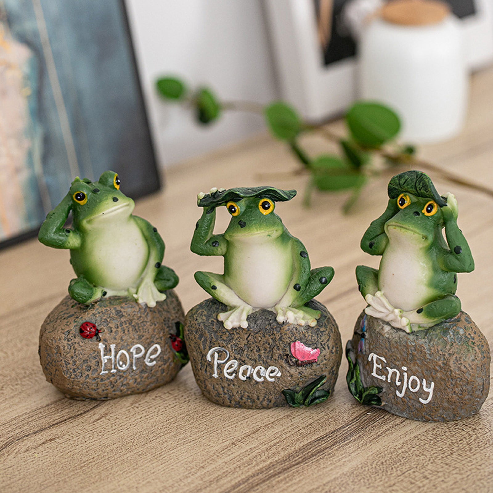Frog Statues for Garden – 3 Pack 5 Inch Resin Hope/Enjoy/Peace Frogs on ...