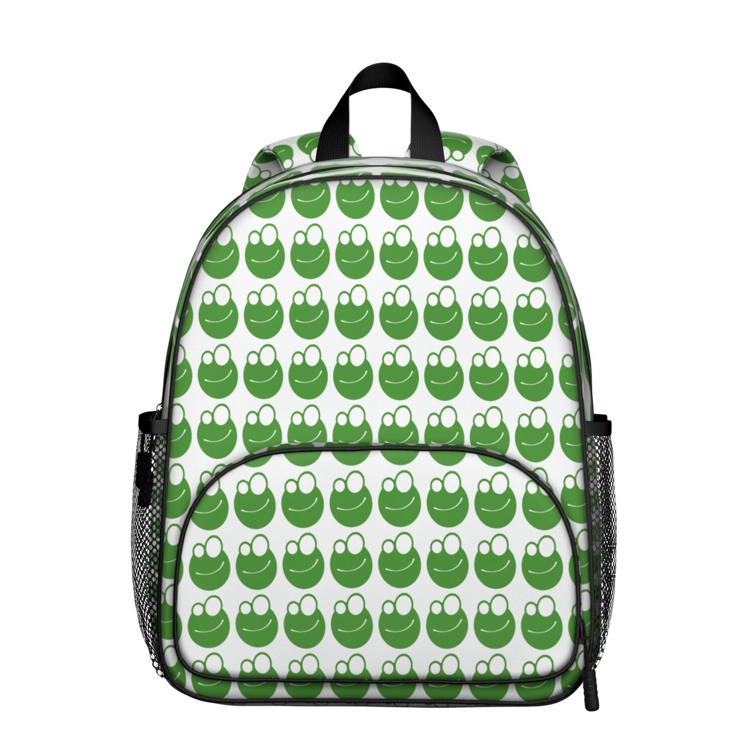 Frog Student Backpack – Cute Green Frog Cartoon Print With Mushroom ...