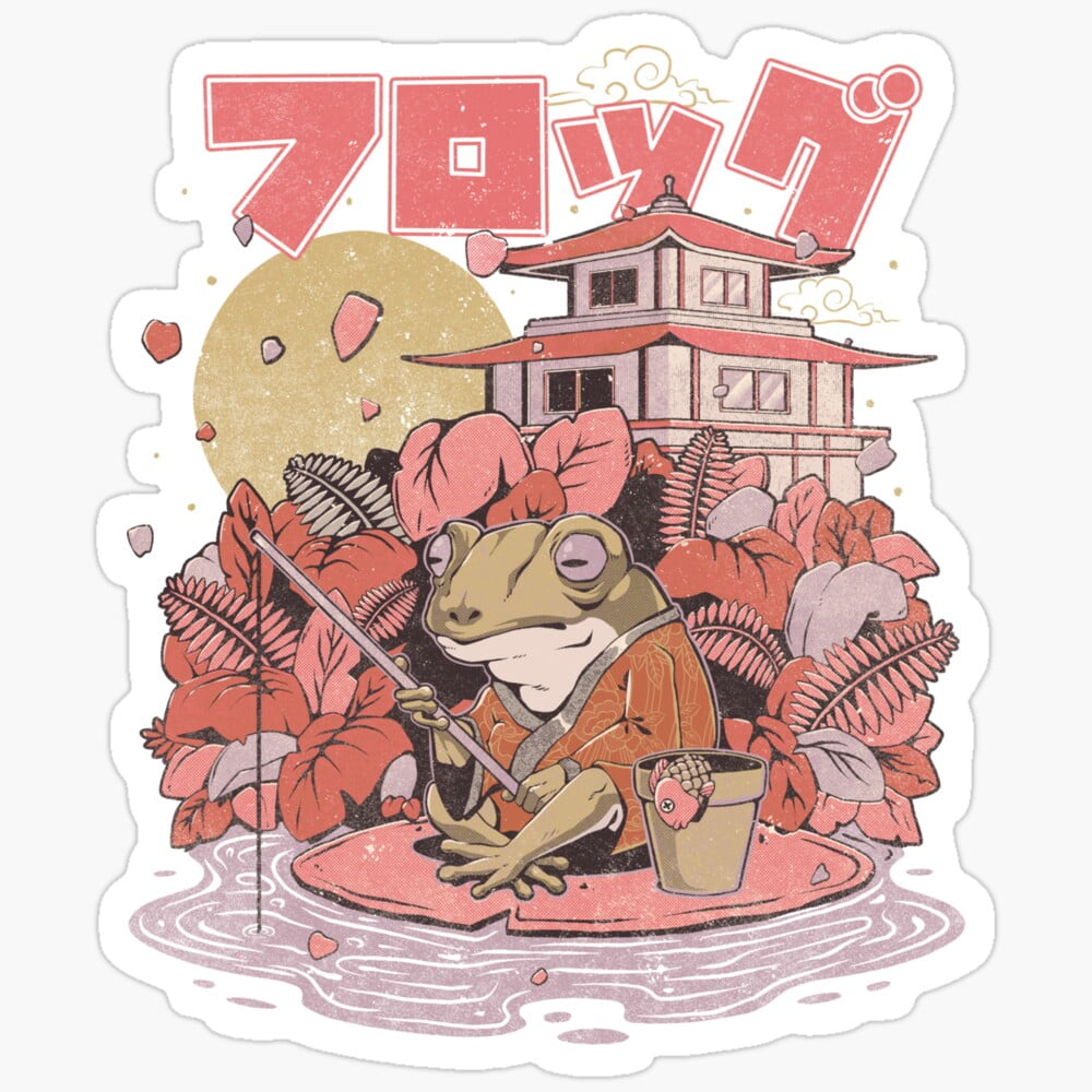 Frog The Fisher - Cute Animal Gift Sticker Phone Decal Water Bottle ...