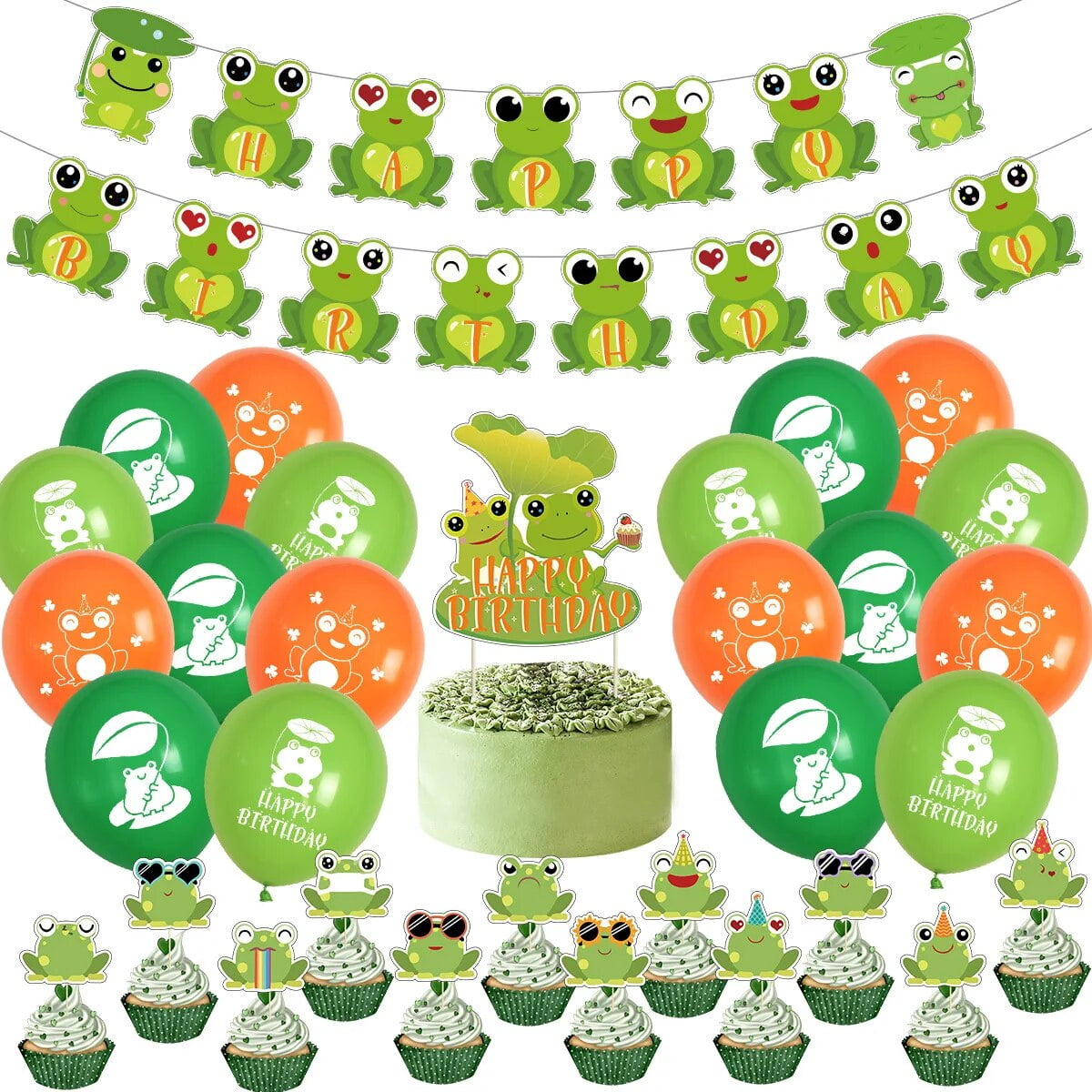 Frog Theme Birthday Decoration Frog Happy Birthday Banner Cake Topper ...