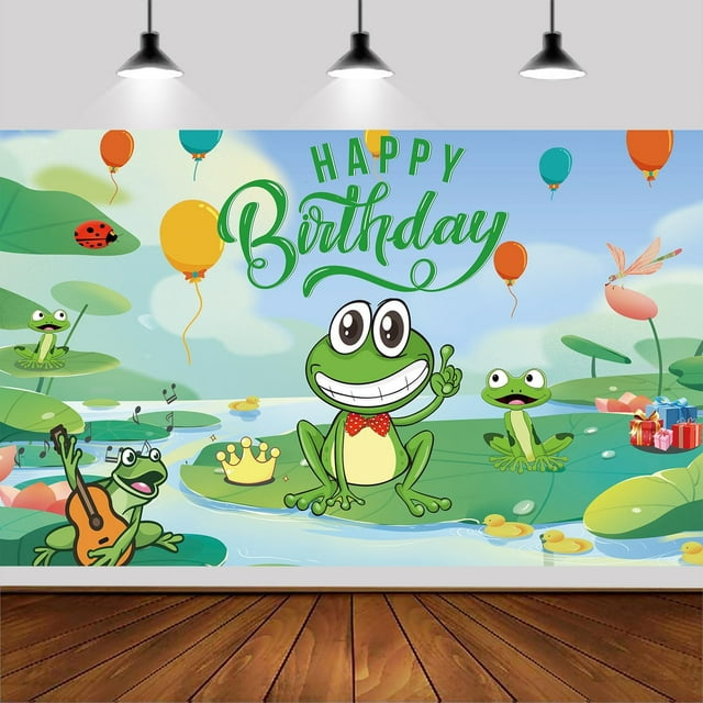 Frog Themed Party Supplies,Frog Happy Birthday Backdrop Banner,Frog ...