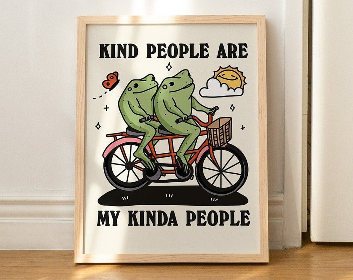 Frog Toad Illustration Wall Print, Retro Kindness Quote, Print, Retro ...