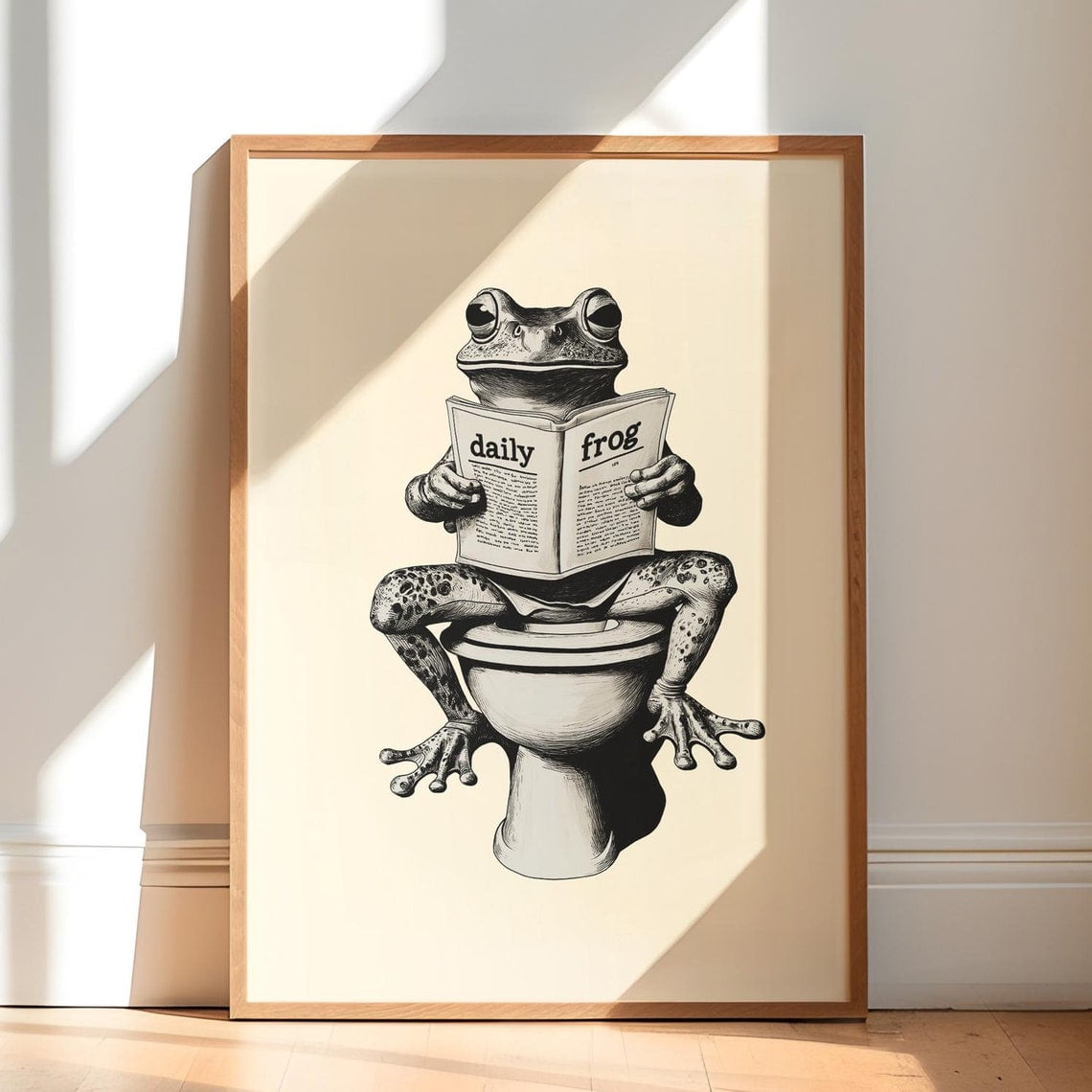 Frog On Toilet Print, Funny Animal Reading Newspaper Poster, Pooping ...