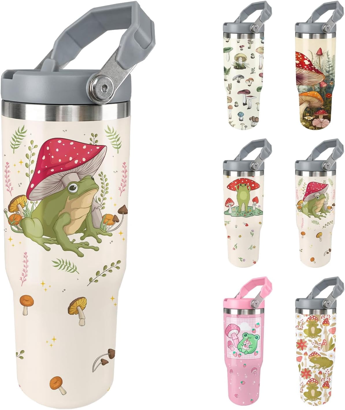 Frog Tumbler with Straw 30oz Insulated Mushroom Tumbler with Lid Cute ...