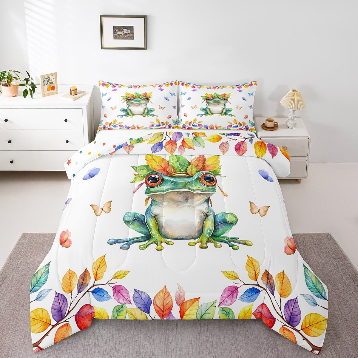 Frog Twin Comforter Set Watercolor Animals Bedding Set, Woodland ...