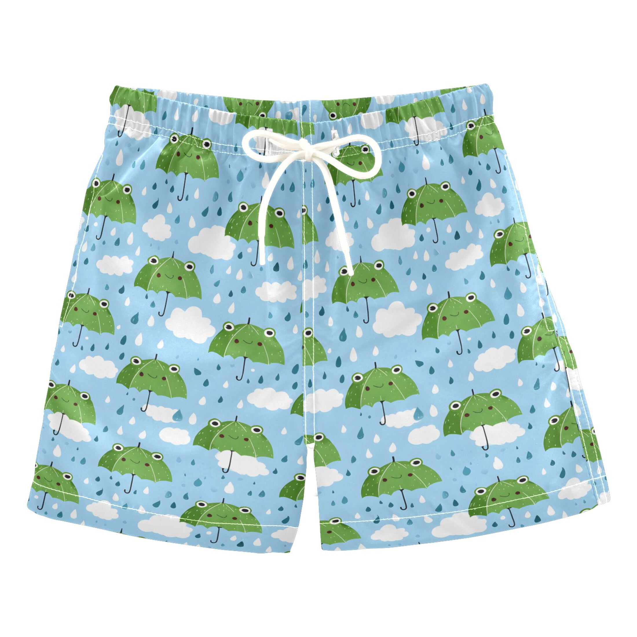 Frog Umbrella Pattern Swim Trunks Quick Dry Beach Pool Board Shorts ...