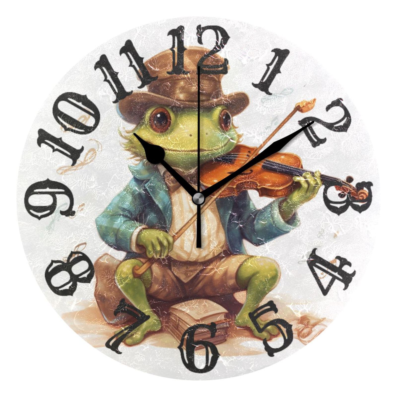 Frog Violin Hat 10 inch Wall Clocks Non Ticking Easy to Read Battery ...