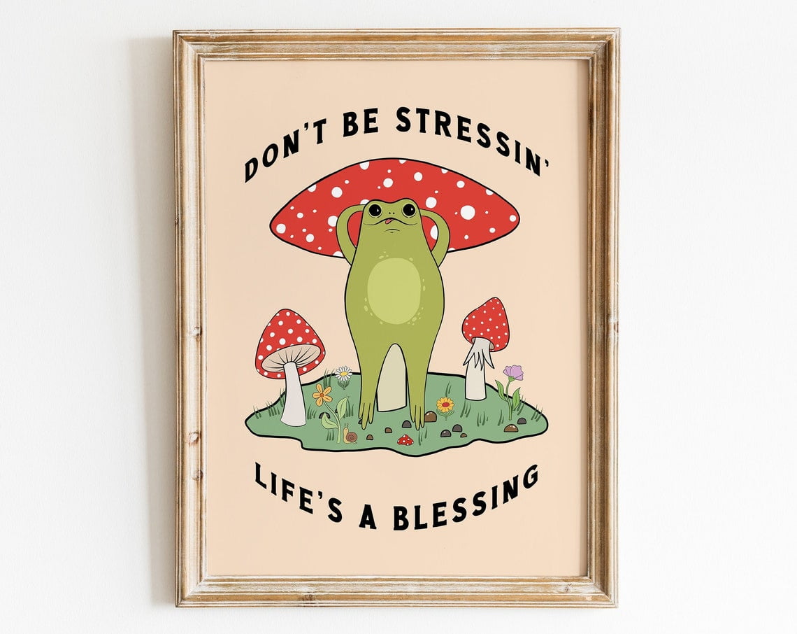 Frog Wall Decor, Mushroom Wall Art, Cute Frog, 70S Poster, Aesthetic Room Decor, Groovy Poster ...