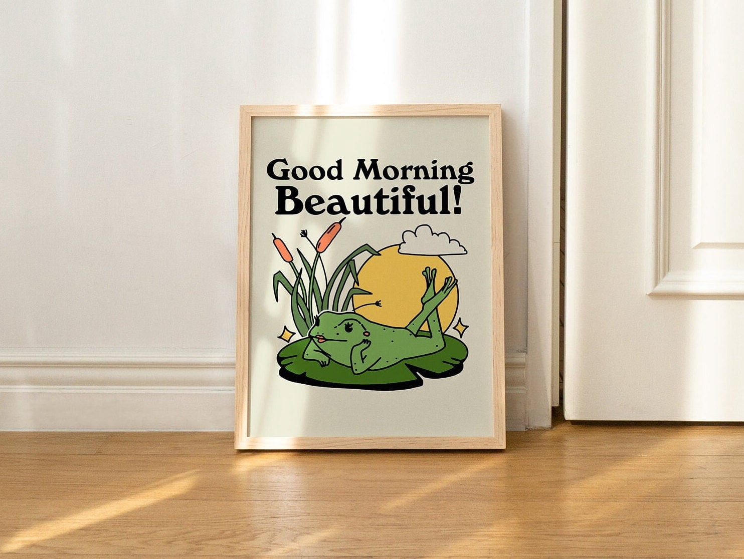 Frog Wall Print, Retro Quote Frog, Good morning beautiful! Retro Wall ...
