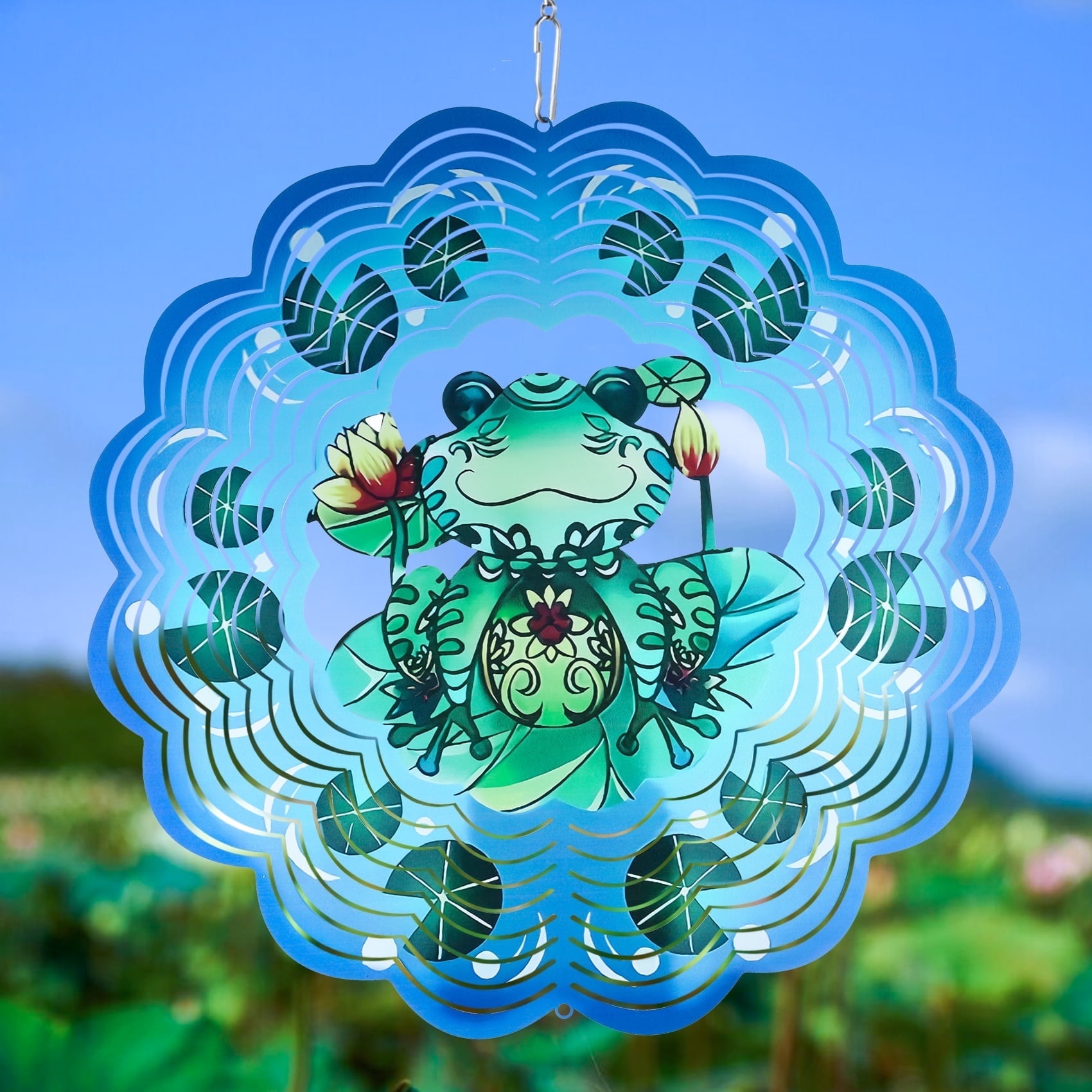 Frog Wind Spinner Mandala, 12 inch 3D Large Hanging Art Wind Sculpture ...