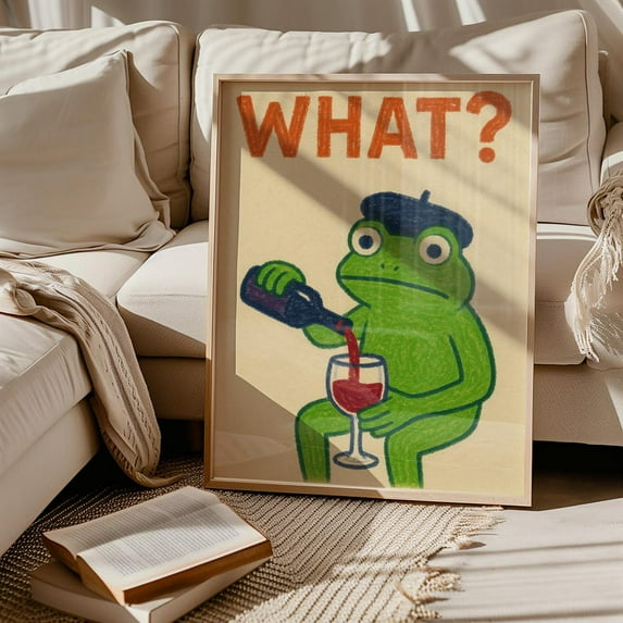 Frog Wine Print – Funny Frog Wall Art, Quirky Wine Lover Gift, Humorous ...