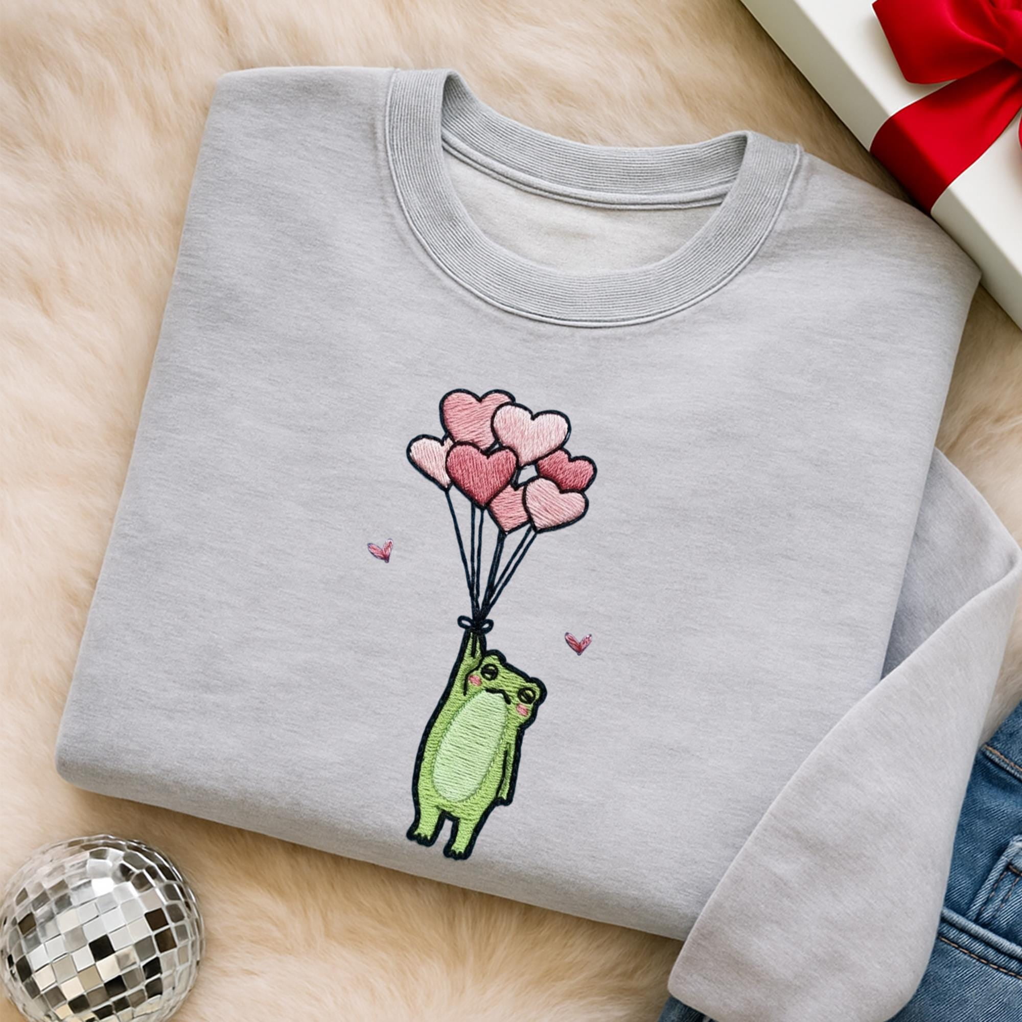 Frog With Heart Balloons Embroidery Design, Cute Valentine Frog ...